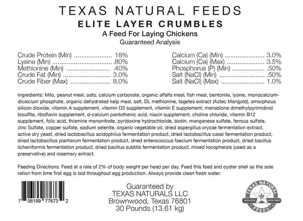 Texas Naturals Elite Layer Crumble 50lb – McGregor General Store